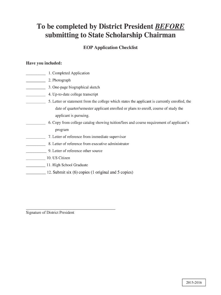 Fillable Online To be completed by District President BEFORE - NCAEOP ...