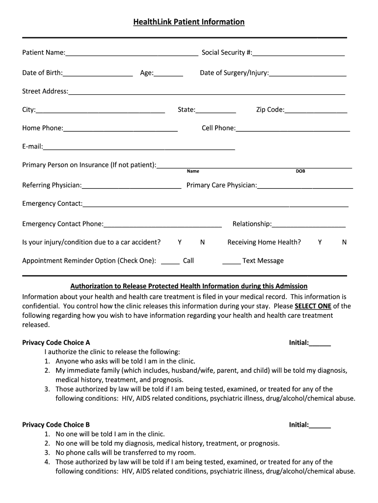 Fillable Online HealthLink Patient Information - Baptist Health System ...