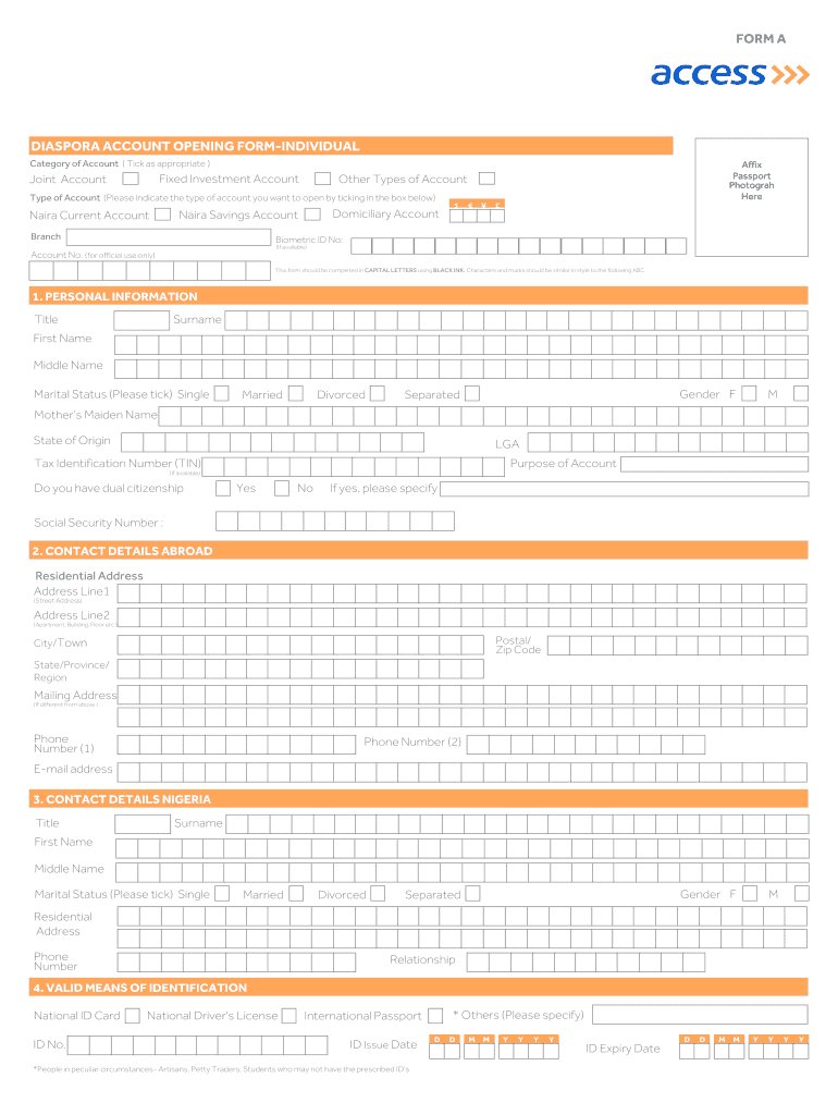 Fillable Online INDIVIDUAL ACCOUNT OPENING FORM DIASPORA ACCT 2 Fax ...
