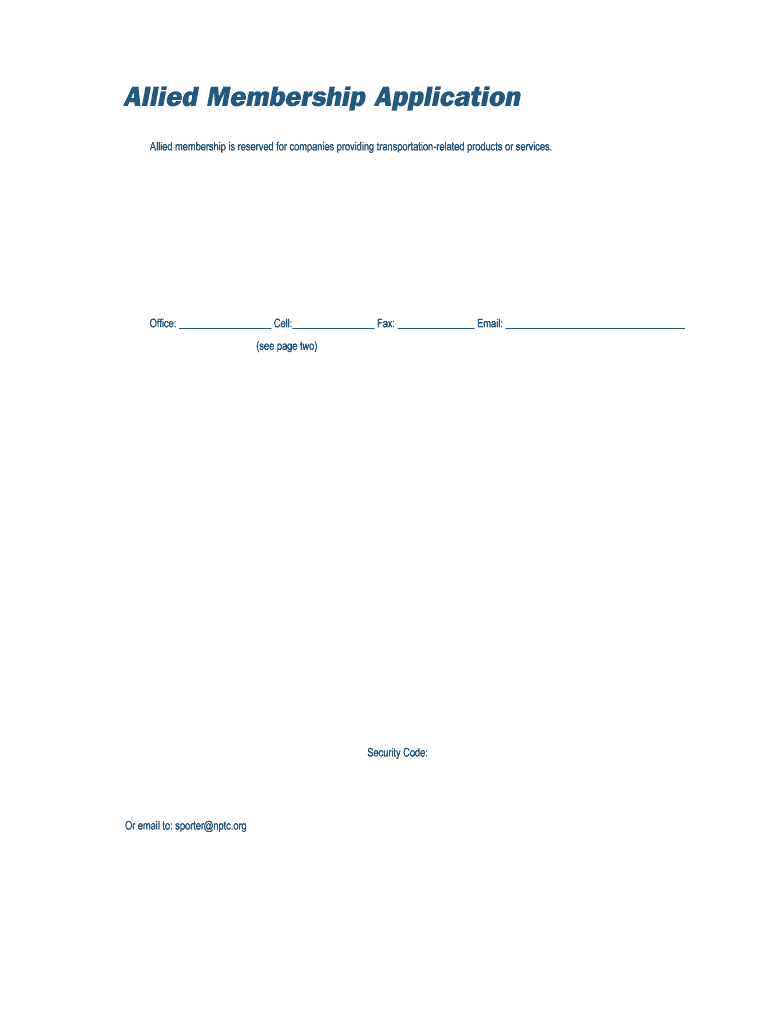 Fillable Online nptc Security Code Allied Membership Application Fax ...