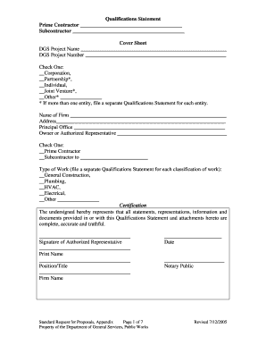 Fillable Online faircontracting Qualifications Statement Prime ...