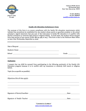 Fillable Online Family Life Education Exclusionary Form Fax Email Print ...