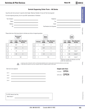 Fillable Online Switch Engraving Order Form A6 Series - IDEC Fax Email ...