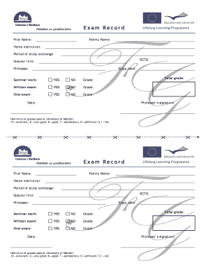 Fillable Online fg um ExamRecord.doc Fax Email Print - pdfFiller