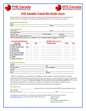 Fillable Online PHE Canada Travel Bin Order Form Fax Email Print ...