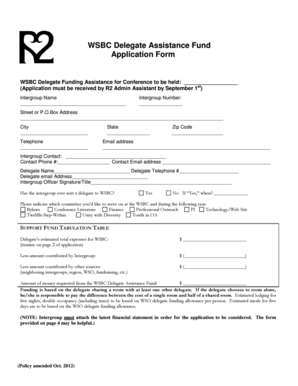 Fillable Online oar2 WSBC Delegate Assistance Fund Application Form - oar2 Fax Email Print ...