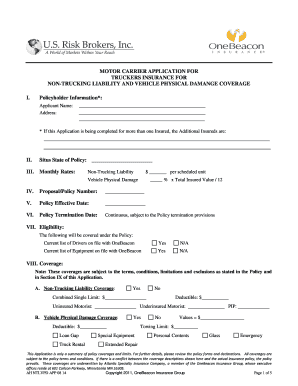 Fillable Online MOTOR CARRIER APPLICATION FOR TRUCKERS INSURANCE FOR ...