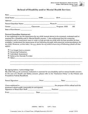 Fillable Online Refusal of Disability andor Mental Health Services Fax ...