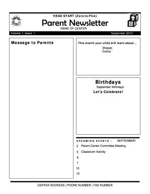 Fillable Online Center Parent Newsletter Template 1 Fax Email Print ...