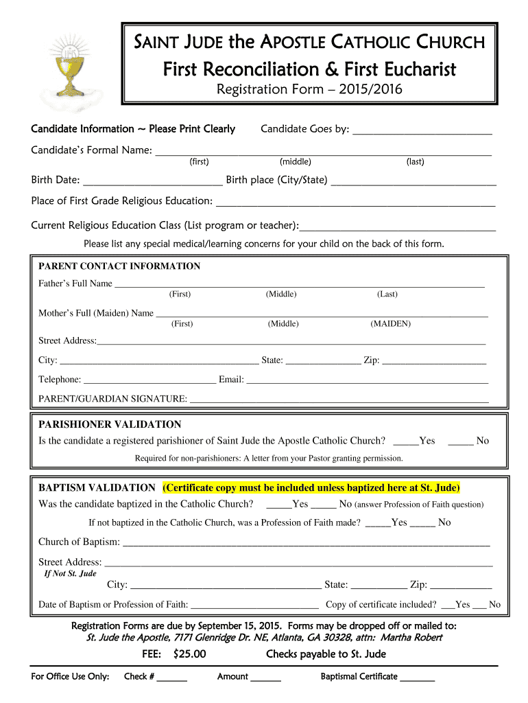 Fillable Online First Reconciliation First Eucharist Fax Email Print ...