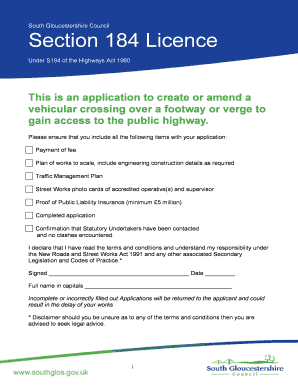 Fillable Online Section 184 Licence - South Gloucestershire Fax Email ...