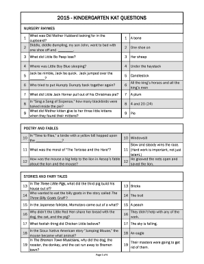 Fillable Online 2015 - KINDERGARTEN KAT QUESTIONS Fax Email Print ...