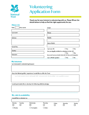 Fillable Online Volunteering Application Form - nationaltrustorguk Fax ...