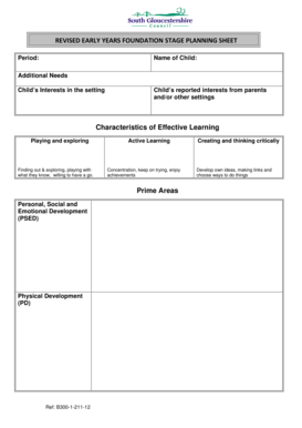 Fillable Online REVISED EARLY YEARS FOUNDATION STAGE PLANNING SHEET Fax ...