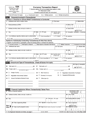 Fillable Online 104 Currency Transaction Report - Asset S Fax Email Print - pdfFiller