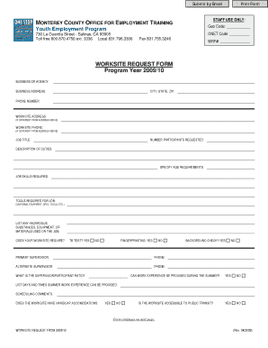 Fillable Online WORKSITE REQUEST FORM Program Year 200910 Fax Email ...