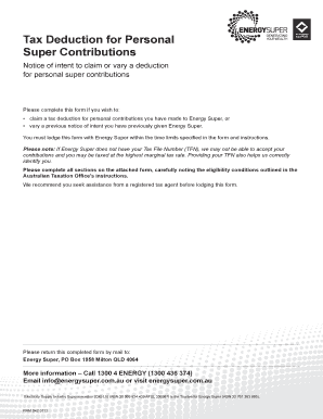 Fillable Online energysuper com Tax Deduction for Personal Super ...