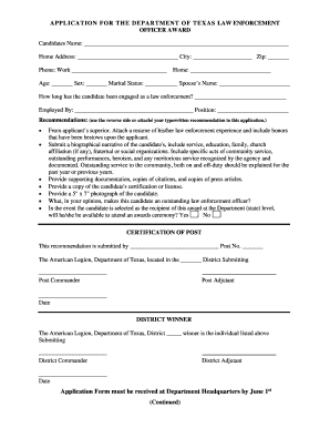 Fillable Online txlegion Law Enforcement Officer Application Fax Email ...