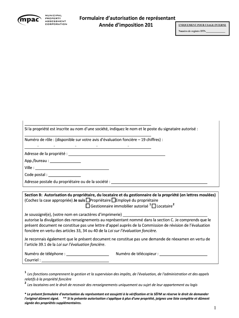 Remplissable En Ligne Formulaire dautorisation de reprsentant Anne ...