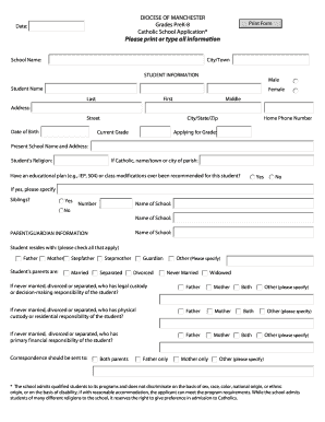 Fillable Online catholicnh Grades PreK8 Fax Email Print - pdfFiller