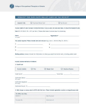 Fillable Online coto REQUEST FOR DUPLICATE WALLET CARD OR TAX RECEIPT - COTO - coto Fax Email ...