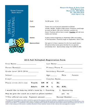 Fillable Online 2015 Fall Volleyball Registration Form Fax Email Print ...