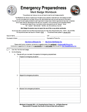 Fillable Online Emergency Preparedness Workbook - Merit badge Fax Email ...