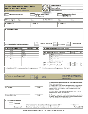Fillable Online Judicial Branch of the Navajo Nation 1 Travelers Name ...