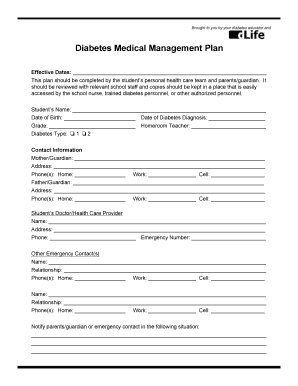 Fillable Online Diabetes Medical Management Plan - dlifecom Fax Email ...