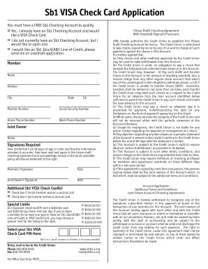 Fillable Online VISA Check Card Application - Sb1 Federal Credit Union ...