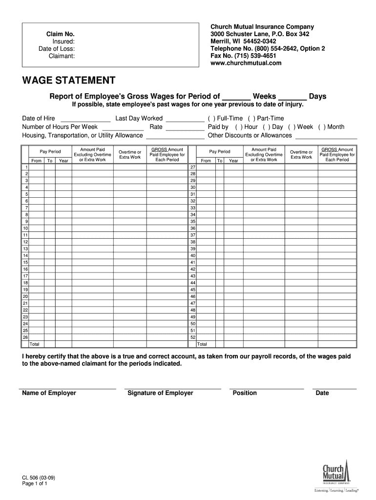Fillable Online Wage Statement - Church Mutual Fax Email Print - pdfFiller