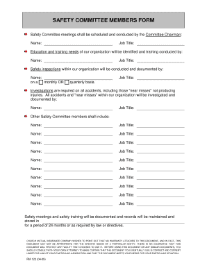 Fillable Online SAFETY COMMITTEE MEMBERS FORM - Church Mutual Insurance ...