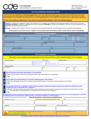 Fillable Online sd27j One Year Substitute Verification Form - Colorado ...