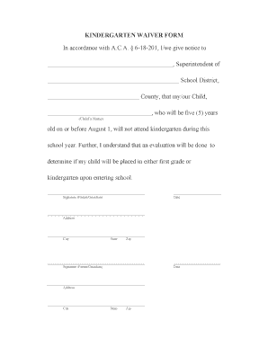 Fillable Online bryantschools KINDERGARTEN WAIVER FORM ...