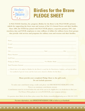 Fillable Online faithlutheranlv Birdies for the Brave Pledge Sheet ...