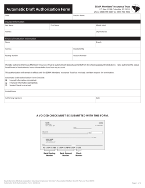 Fillable Online Automatic Draft Authorization Form - bscmamitcomb Fax ...