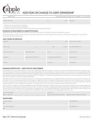 Fillable Online applefcu Addition or Change to Joint Ownership Addition ...