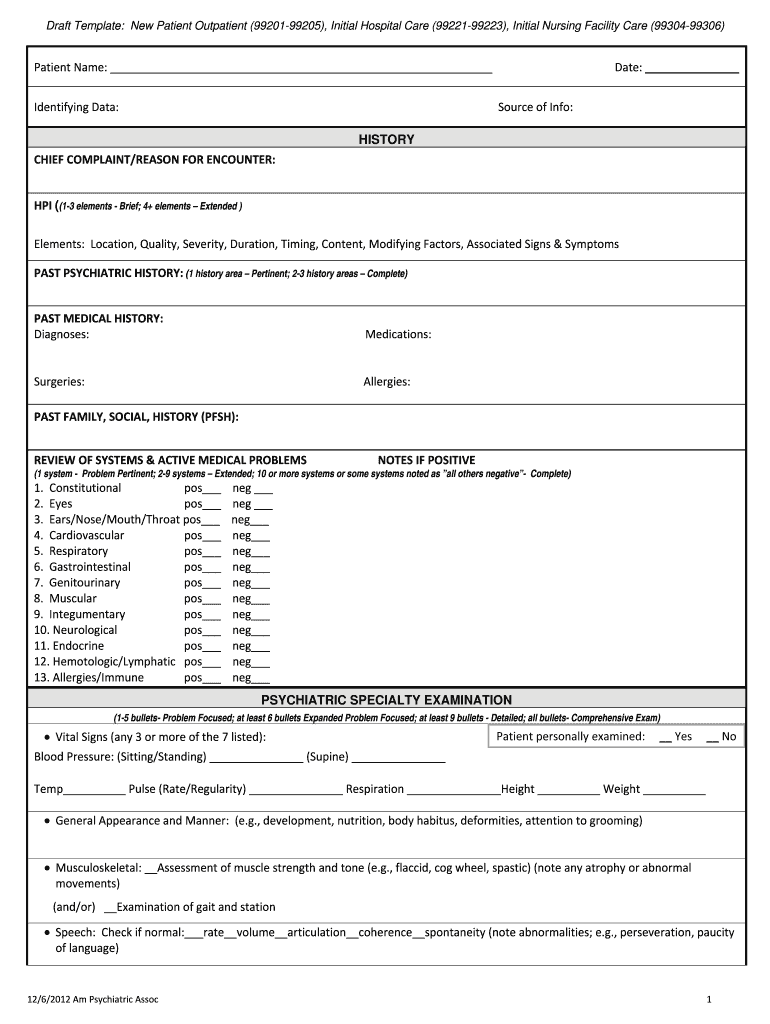 Fillable Online Draft Template New Patient Outpatient (9920199205 ...