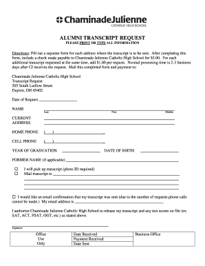 Fillable Online ALUMNI TRANSCRIPT REQUEST - cjeaglesorg Fax Email Print ...