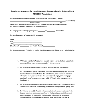 Fillable Online Association Agreement for Use of Consumer Advocacy Data ...