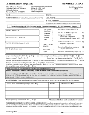 Fillable Online equity psu CERTIFICATION REQUEST PSU WORLD CAMPUS ...
