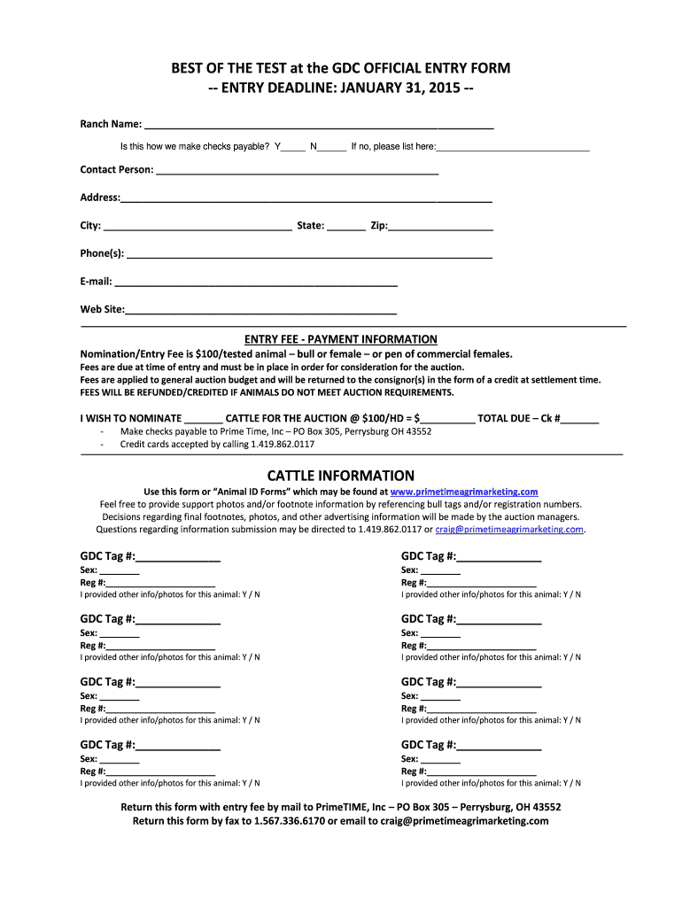 Fillable Online BEST OF THE TEST at the GDC OFFICIAL ENTRY FORM ...