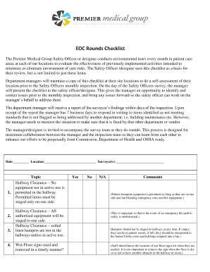 Fillable Online EOC Rounds Checklist - Premier Medical Group Fax Email ...