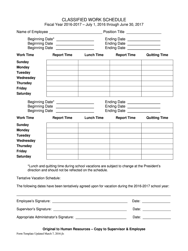 Fillable Online 12-month classified work schedule - Shasta College Fax ...
