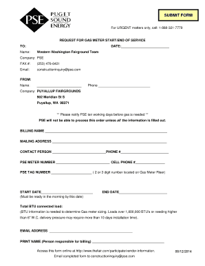 Fillable Online REQUEST FOR GAS METER STARTEND OF SERVICE TO DATE Fax ...
