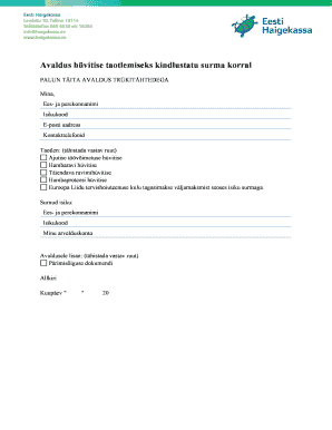 Fillable Online Avaldus hvitise taotlemiseks kindlustatu surma korral ...