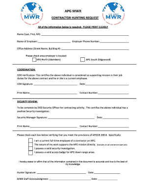 Fillable Online Hunting Contractor Form - APG MWR Fax Email Print ...