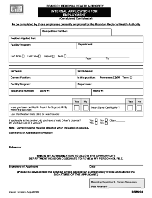 Fillable Online INTERNAL APPLICATION FOR EMPLOYMENT Considered Fax ...