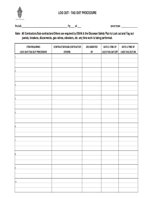 Fillable Online diocesealex LOG OUT - TAG OUT PROCEDURE ...