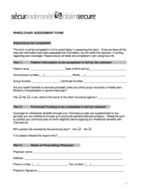 Fillable Online WHEELCHAIR ASSESSMENT FORM - ClaimSecure Home Fax Email ...